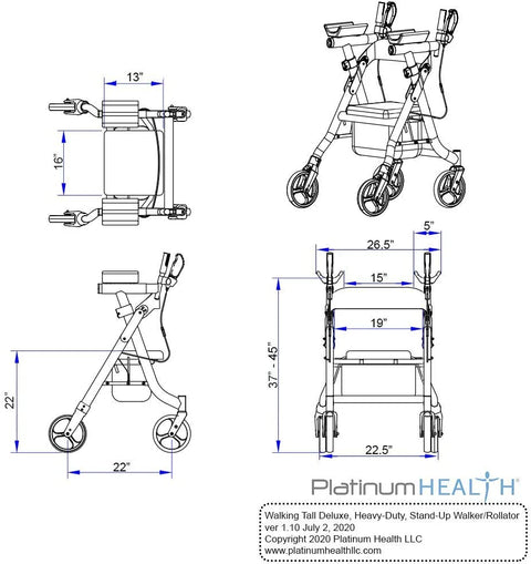 Walking Tall Deluxe Stand-Up Walker/Rollator with Elbow Support ...