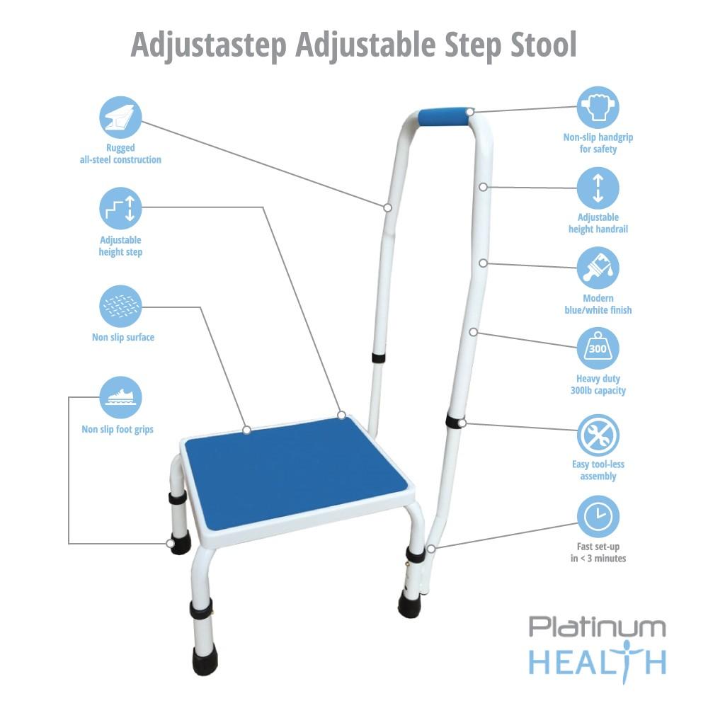 AdjustaStep Deluxe Step Stool with Handrail - Available in 300lb and 7 ...